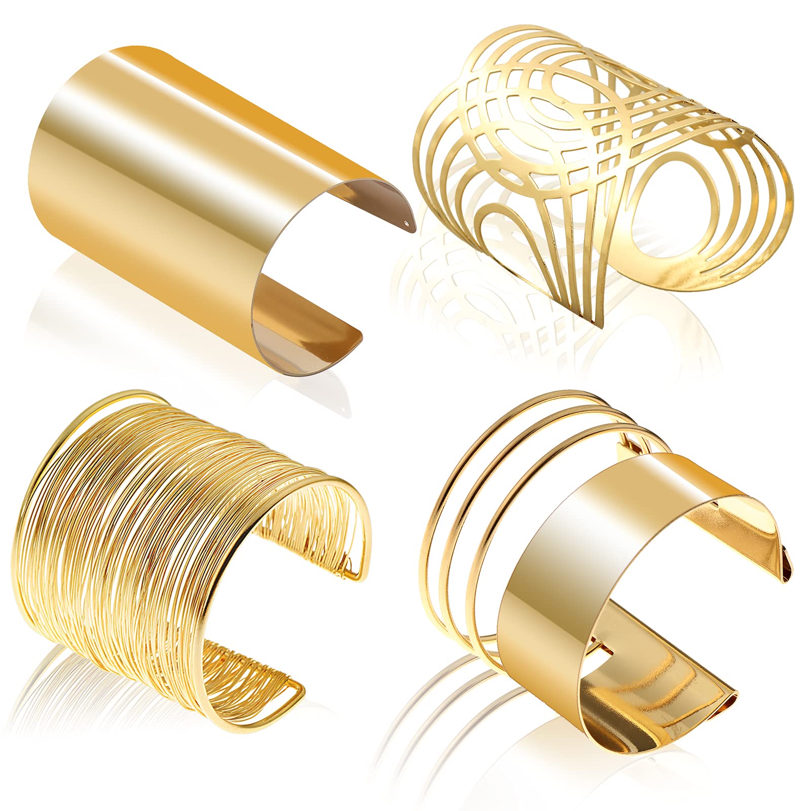 37YIMU 4 Pcs Gold Cuff Bangle Bracelet for Women Open Wide Wire Bracelets Gold Wrist Cuff Wrap Bracelets