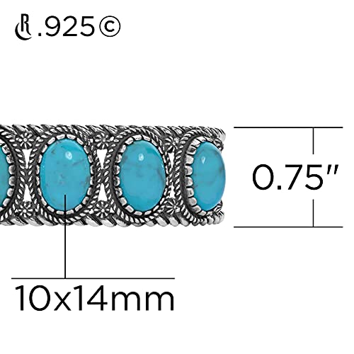 American West Sterling Silver Women's Cuff Bracelet & Men's Cuff Bracelet Blue Turquoise Gemstone 5-Stone Design Size M