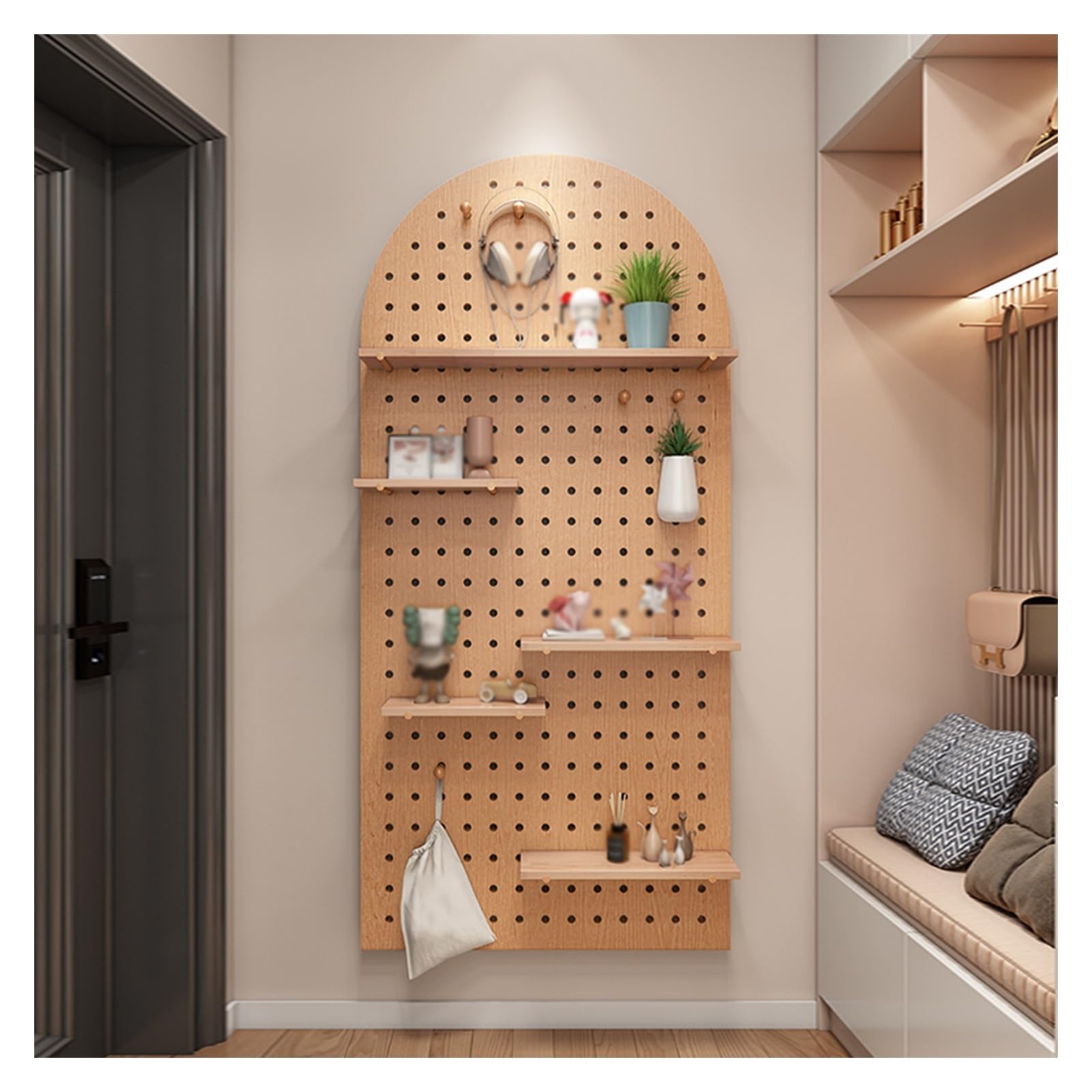 PFCDZDU Pegboard Wall Organizer Panels, Peg Boards Solid Wood Kits for Wall Crafts, Workbench Garage Kitchen Office Wall Display Storage Modular Combination Shelf (Color : Wood Colour, Size : 120x60