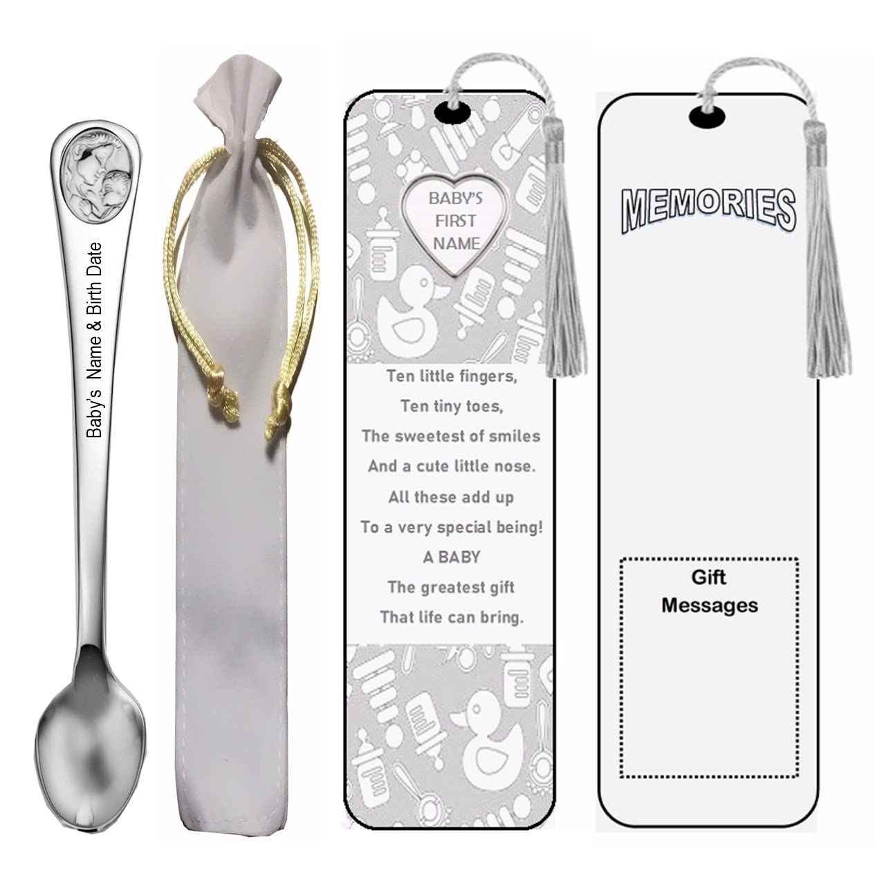 Personalized Baby Feeding Spoon | Custom Engraving Name & Birthdate | Keepsake Gift (Stainless Mother & Baby)