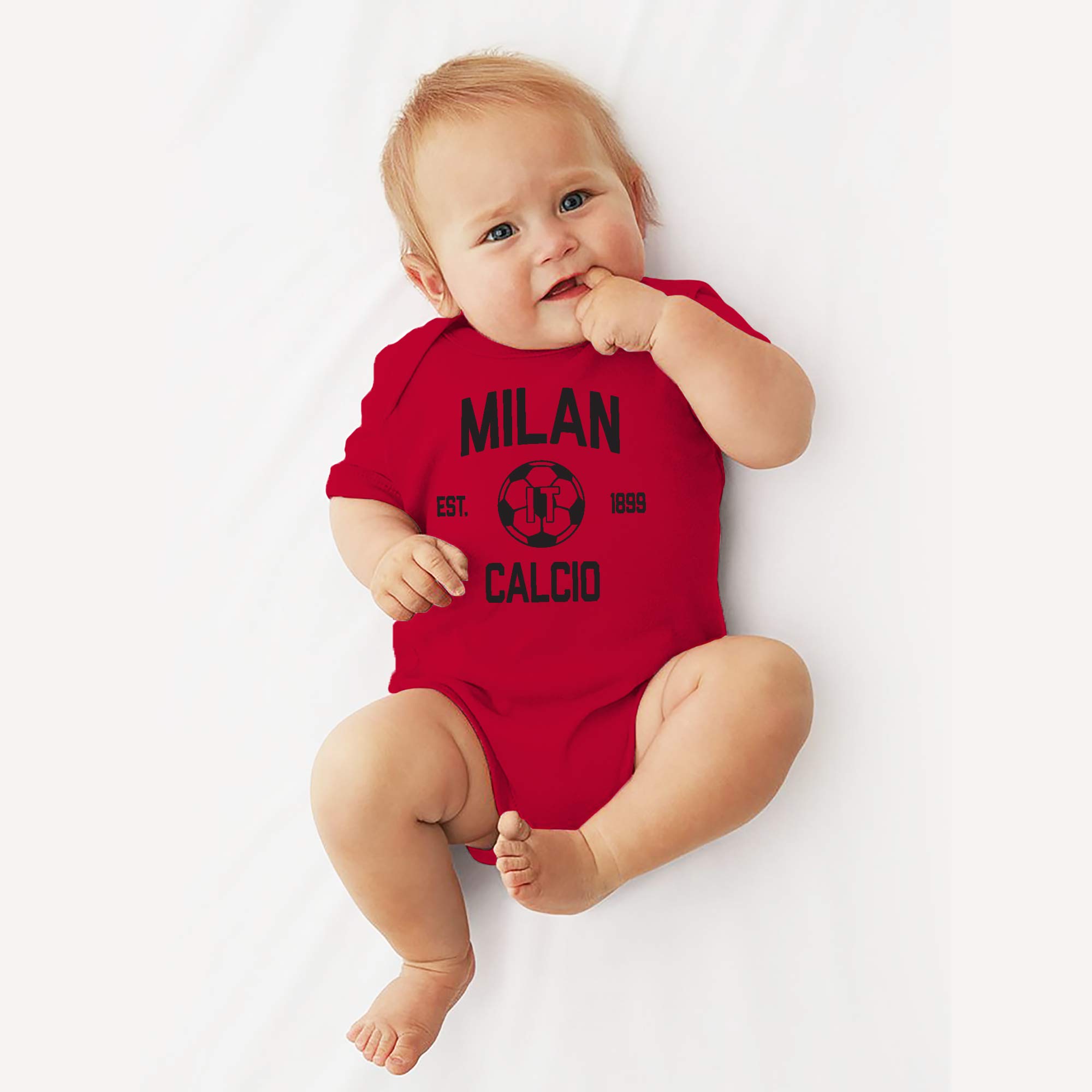 UGP Campus Apparel Milan Home Kit World Classic Soccer Football Arch Infant Creeper Bodysuit - 12 Month - Red