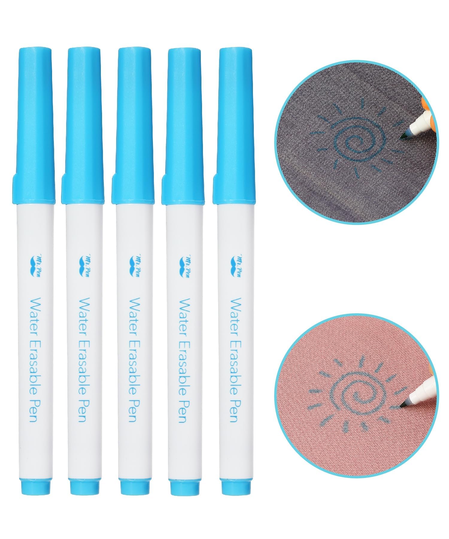 Mr. Pen- Fabric Markers for Sewing, 5 Pack, Blue, Erasable, Water Soluble Fabric Marker, Fabric Pens for Sewing Erasable, Washable Fabric Marker, Water Soluble Pen, Fabric Marking Pens for Sewing