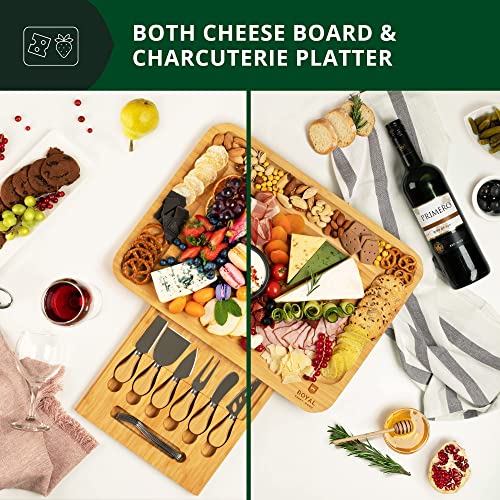 ROYAL CRAFT WOOD Extra Large Cheese Board - Bamboo Cheese Board and Knife Set - Bread & Butter Plates, Charcuterie Platter & Serving Tray, Wedding Gifts (17.5" x 13")