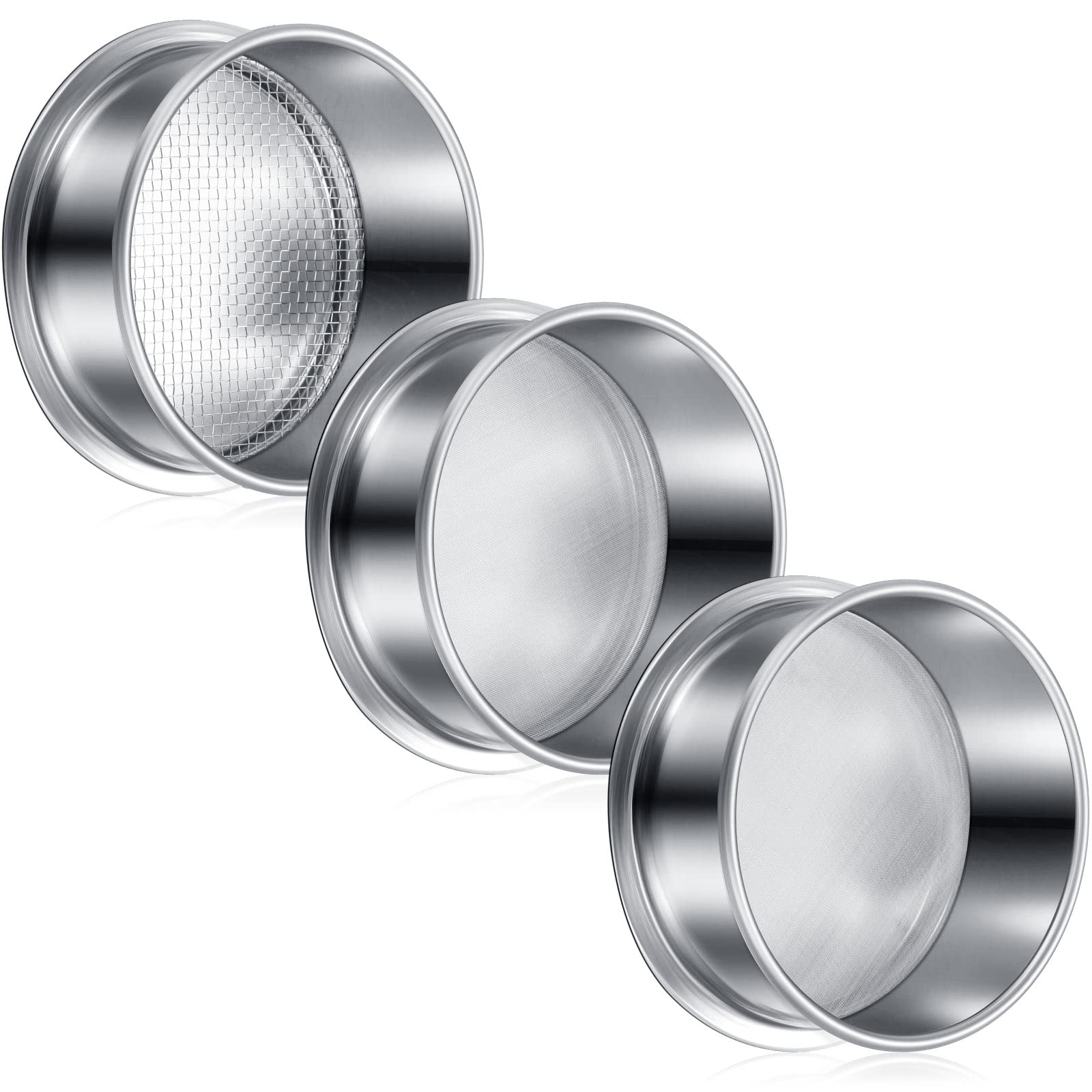 3 Pcs 304 Stainless Lab Sieves 4 Inch Diameter Test Sieve 200 Mesh 0.074 Mm, 50 Mesh 0.355 Mm, 10 Mesh 2 mm Aperture Mesh Sieve for Industrial Laboratory Sifting