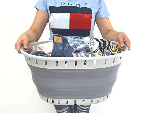 SAMMART 25L (6.6 gallon) Collapsible Plastic Laundry Basket - Foldable Pop Up Storage Container/Organizer - Portable Shopping Basket - Space Saving Hamper (Oval set of 2, Dark Grey)