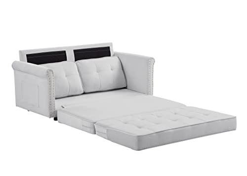 Antetek Loveseat Sleeper Sofa Bed, Modern Velvet Fabric Upholstered Futon Sofa Couch, Twin Floor Gaming Sofa, 54-inch Small Love seat, Foldable Lazy Recliner Sofa for Living Room Apartment, Grey