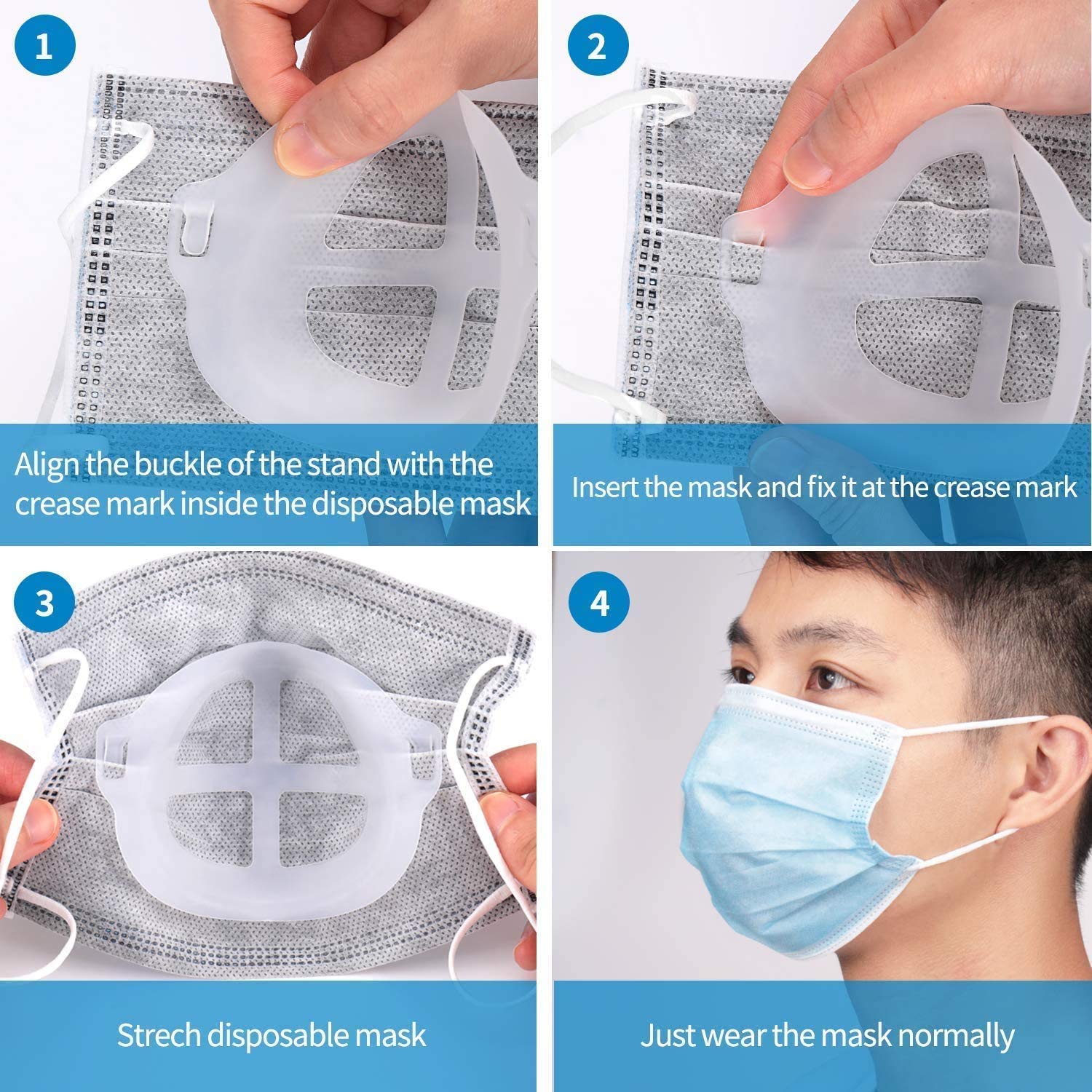 30 PCS Upgrade 3D Mask Bracket Plastic Bracket Inserts Soft Inner Support Holder Frame More Space for Comfortable Nose Breathing and Lipstick Protector