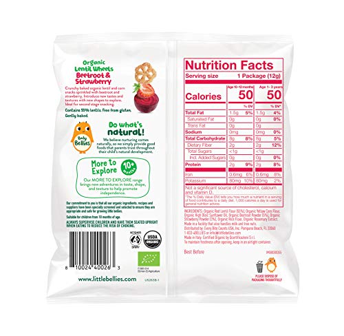 Little Bellies Organic Lentil Wheels, Beetroot & Strawberry, 0.42 Ounce Bag (Pack of 6)