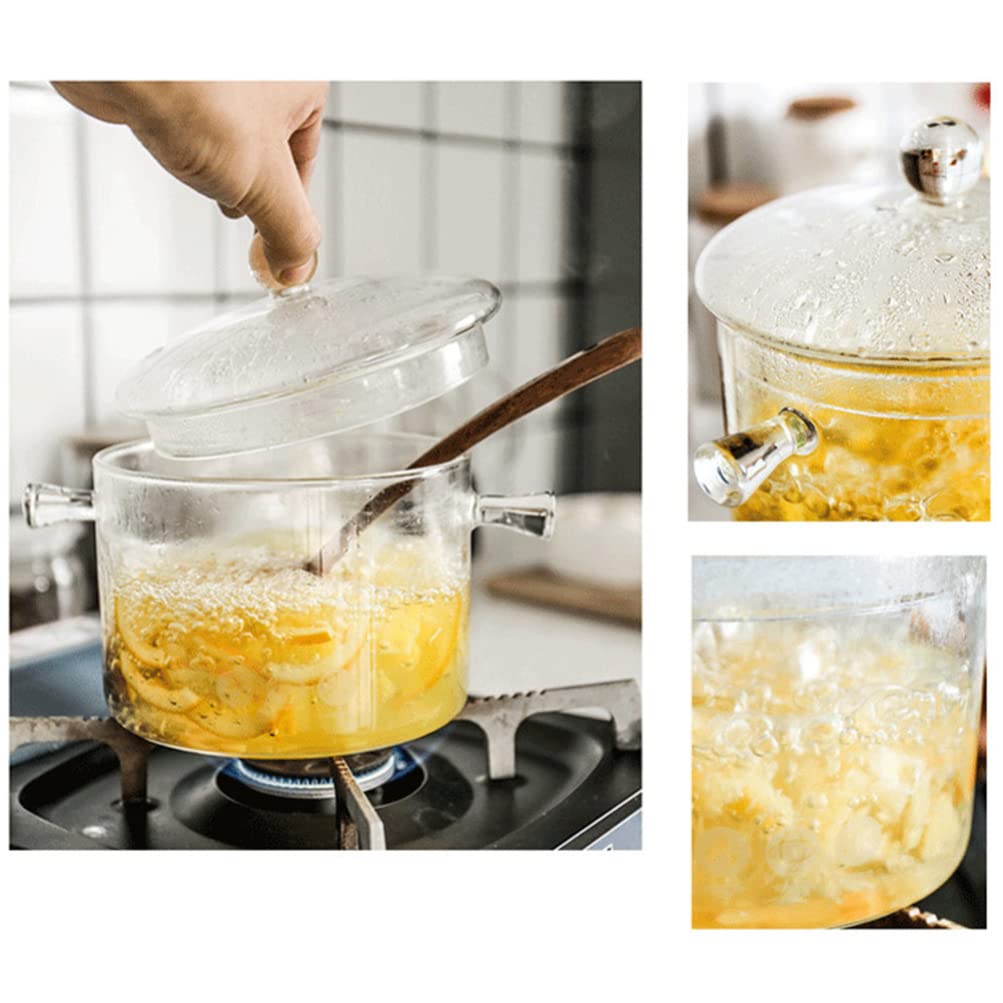 DOITOOL Glass Saucepan with Cover, Clear for Cooking on Stove, 1 Liter Glass Cooking Saucepan for Pasta Noodle, Soup, Milk, Tea (14 x 19.5 x 16cm)
