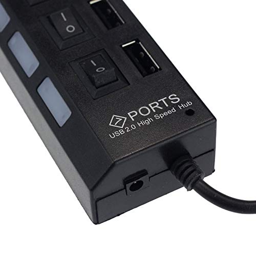 Lysee Data Cables - 7 Ports LED USB 2.0 Adapter Hub Power on/Off Switch for PC Laptop BK Quick Connect Electronic Accessories #40 - (Color: Black)