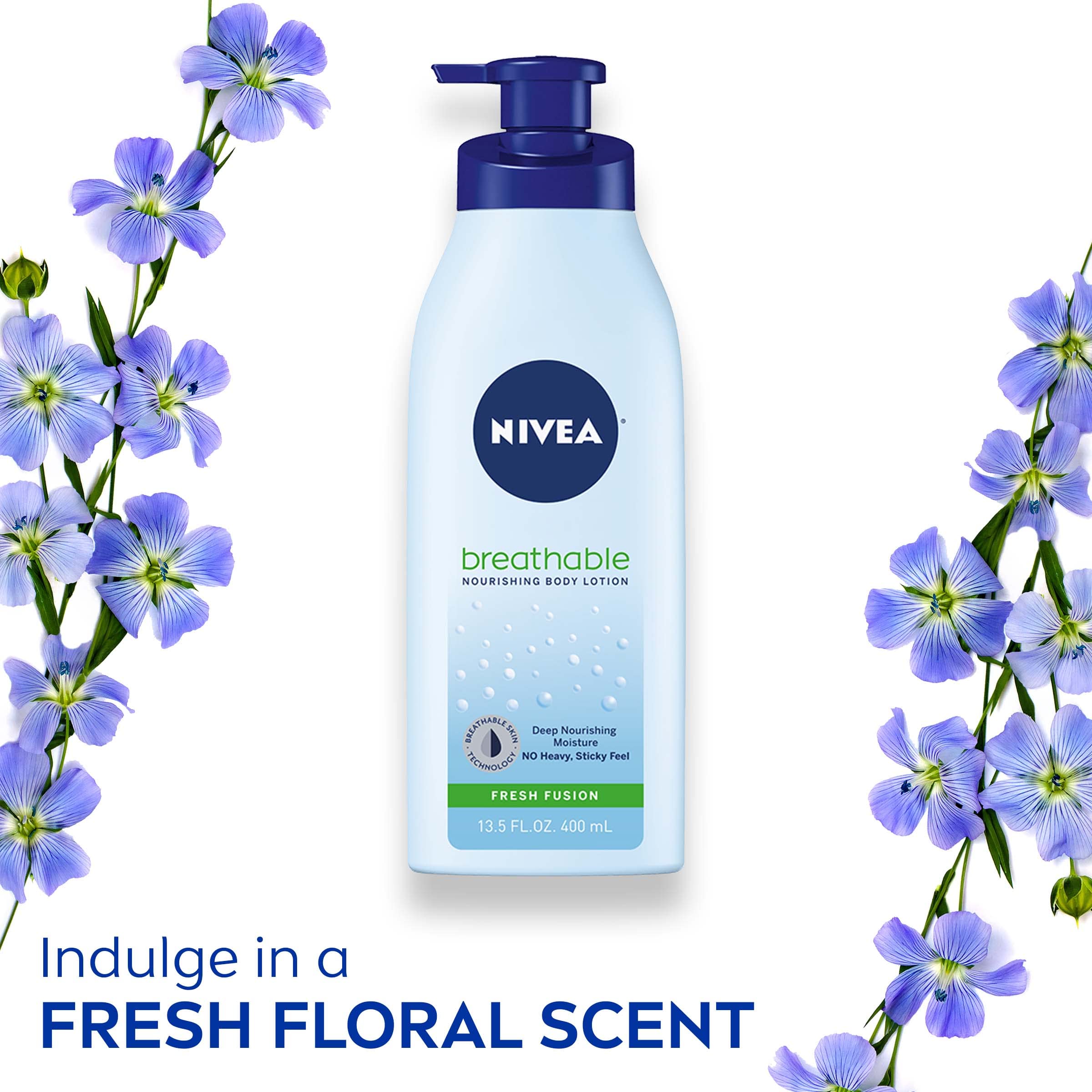 NIVEA Breathable Nourishing Body Lotion Fresh Fusion, Body Lotion for Dry Skin, 13.5 Fl Oz Pump Bottle