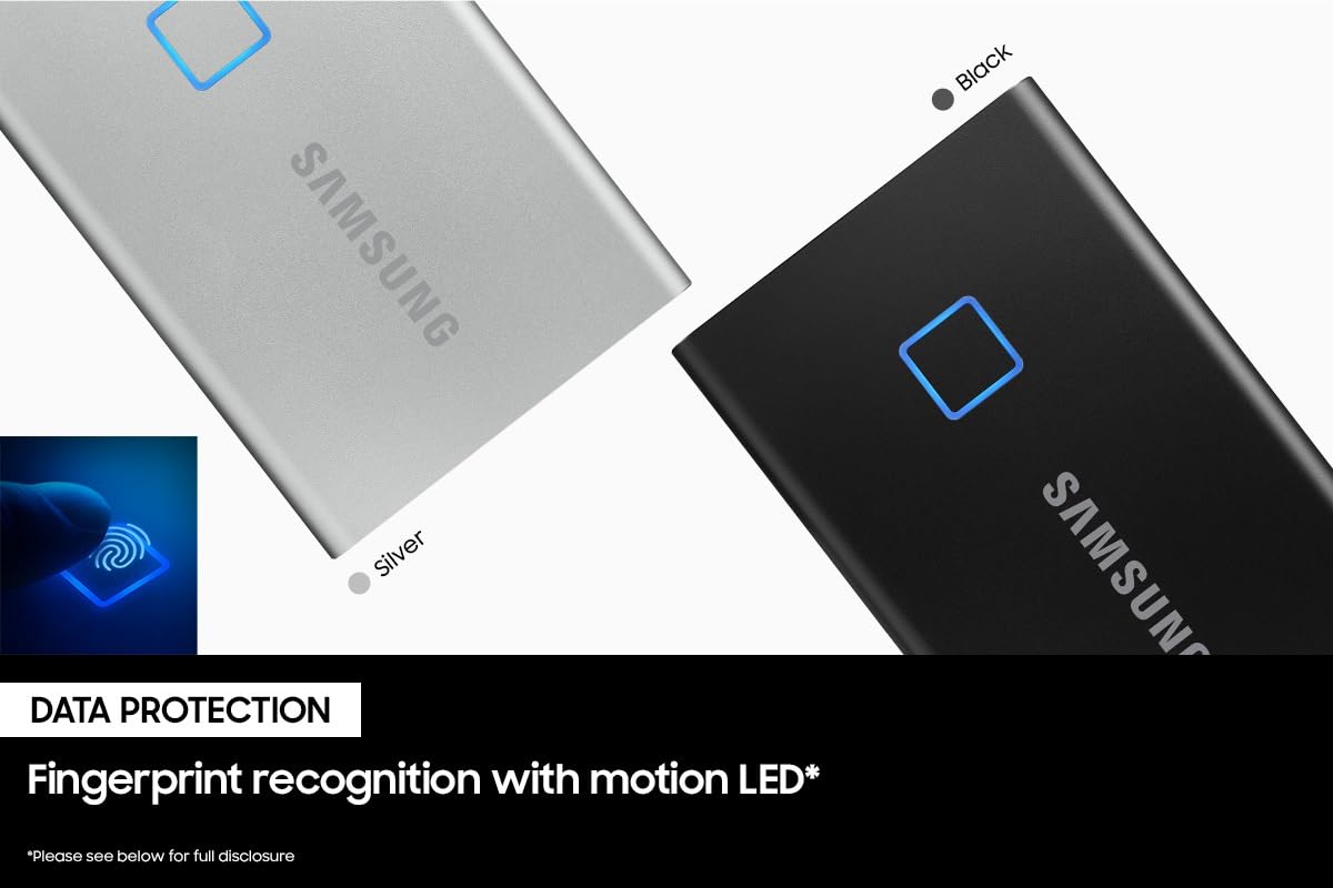 SAMSUNG T7 Touch Portable SSD 2TB,up to 1050MB/s, USB 3.2 External Solid State Drive, Black (MU-PC2T0K/WW)