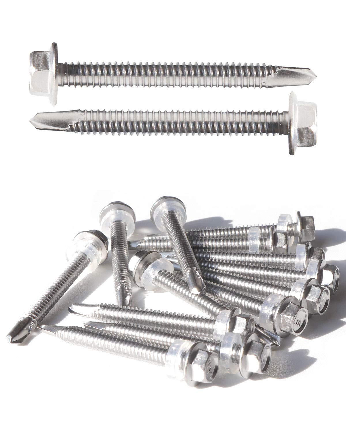 IMScrews 50pcs #12 x 2" Stainless Hex Washer Head Self Drilling Screws, 410 Stainless Steel Full Thread Sheet Metal Tek Screws