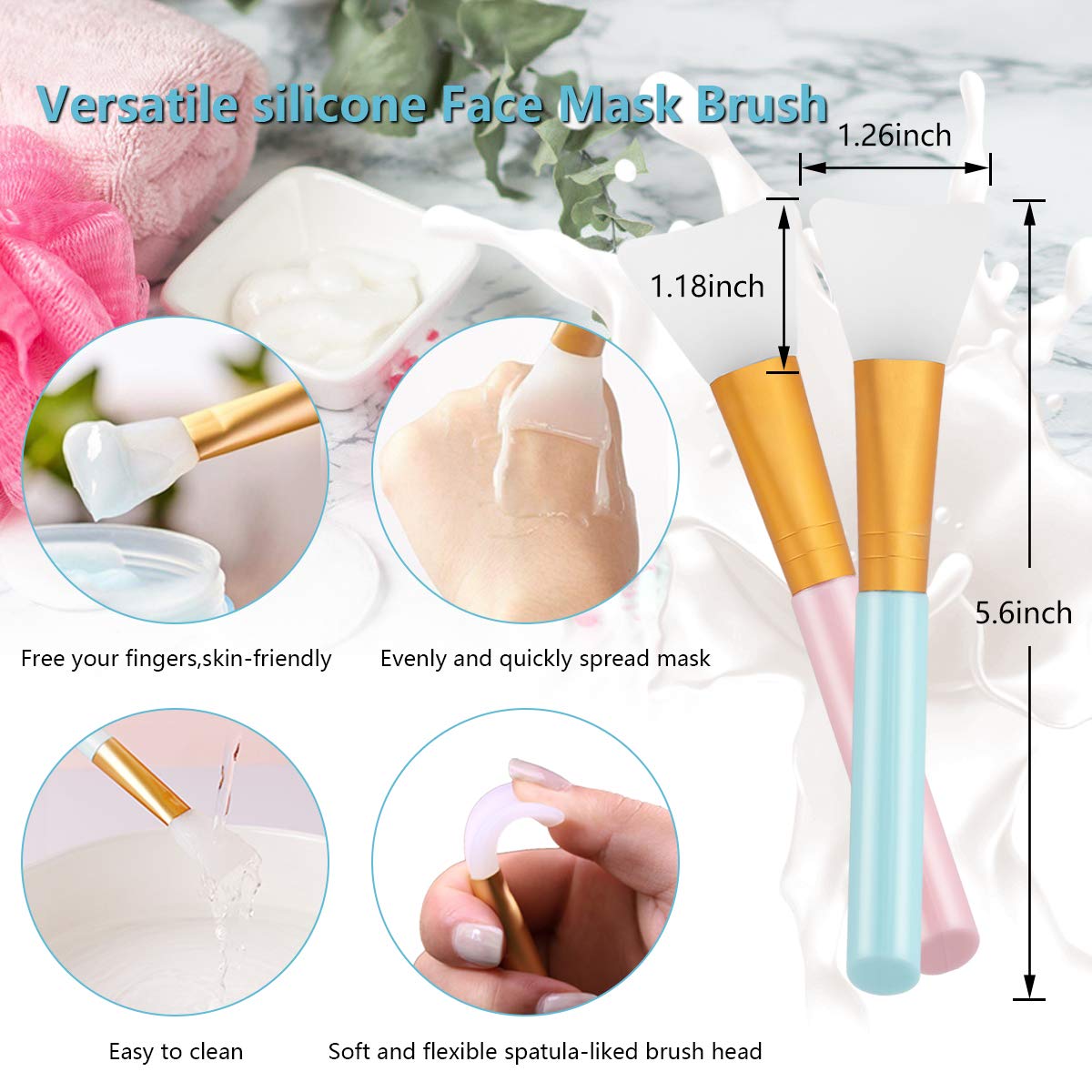 Lip Scrub Brush Silicone Facial Cleansing Brush -2PCS Lip Exfoliator Brush, 2PCS Face Scrubber Facial Cleansing Brush Blackhead Remover, 2PCS Silicone Face Mask Brush Mask Applicator