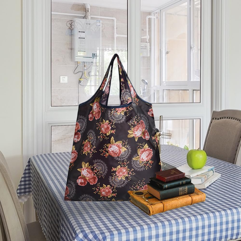 4 PCS Reusable Grocery Bags, Foldable Reusable Shopping Bags, Folding Cute Tote Bags for Grocery Shopping