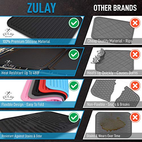 Zulay 2 Pack (9"x12") Silicone Trivets for Hot Pots and Pans - Multi-Purpose & Versatile Trivet Mat - Heat Resistant Silicone Trivet - Durable & Flexible Hot Pads for Kitchen Counter - Black
