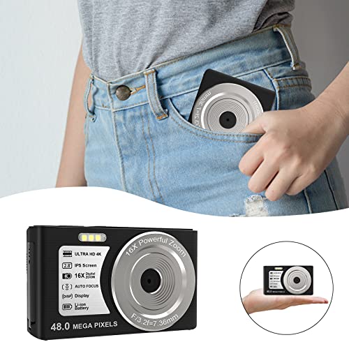 4K 48MP Kids Camera 2.8’’ Screen 16X for Digital Camera 32GB Micro SD Card and 2 Batteries Convenient and Easy to Operate Digital Camera Black