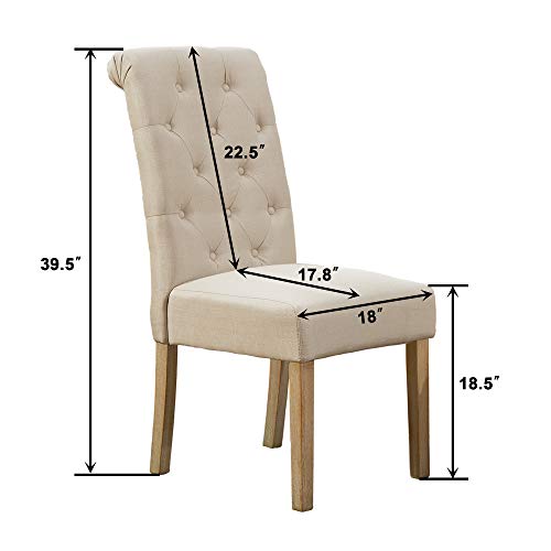 LSSBOUGHT Button-Tufted Classic Accent Dining Chairs with Solid Wood Legs, Set of 4 (Tan)