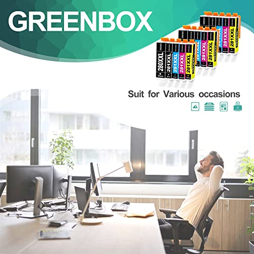 GREENBOX Compatible Ink Cartridge Replacement for Canon 280 281 PGI-280XXL CLI-281XXL for Canon PIXMA TR7520 TR8520 TS9120 TS6120 TS6220 TS8120 TS8220 TS9520 TS9521 Printer (15 Pack)