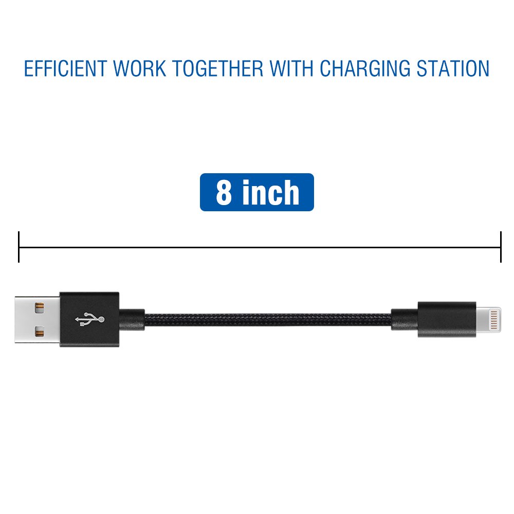 Short USB to Lightning Cable, 5Pack 8 inch Phone Charger Cable Fast Charging Braided Cord High Speed Connector Compatible with iPhone 14 13 12Pro Max/12Pro/12/11 Pro/11/XS MAX/XR/8/7/6s/6(Black)
