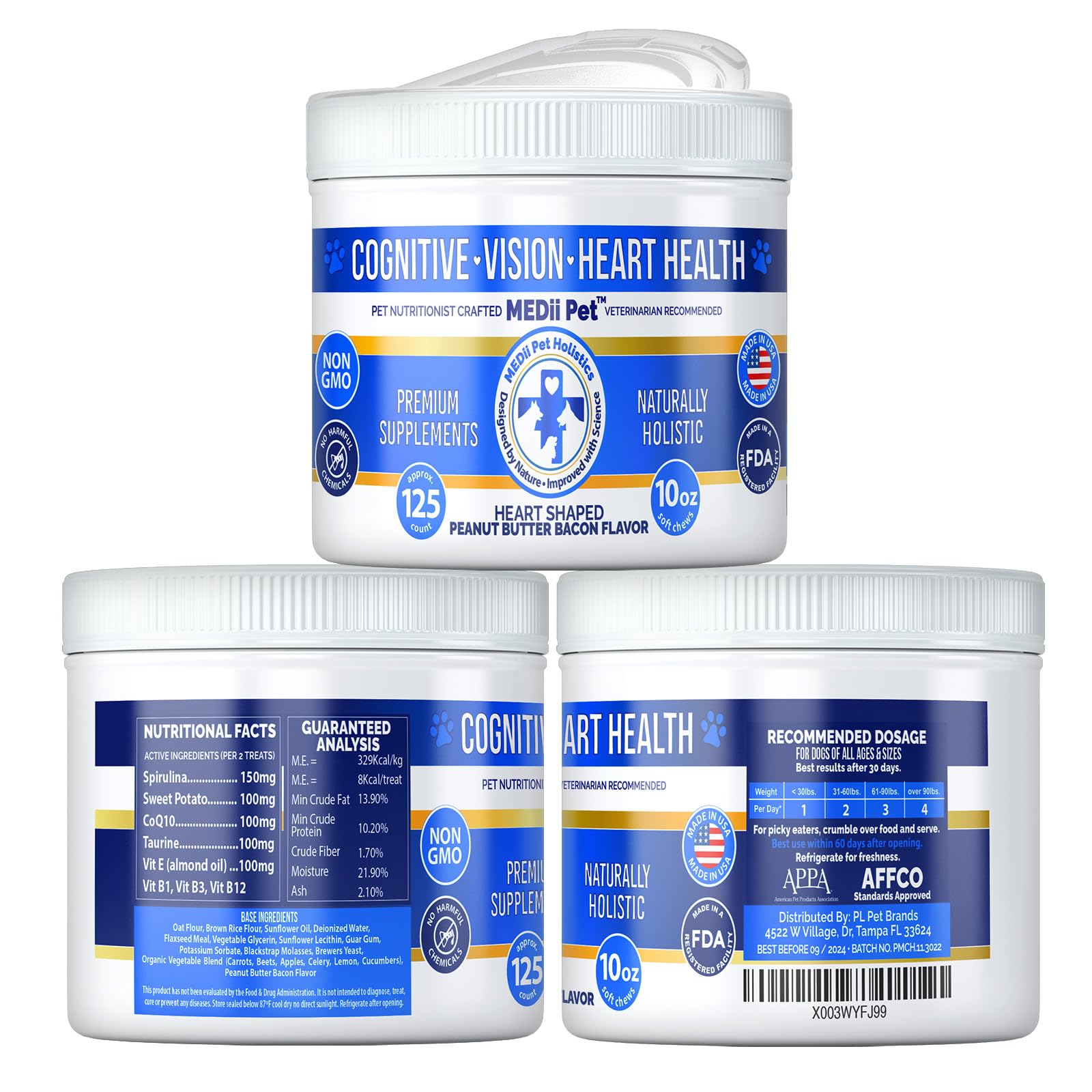 MEDii Pet Dog Vitamin Supplements & Health Booster: Metabolism, Cardiac, Eyes, & Helps Prevent Dog Dementiaā Includes Spirulina, Vitamin B1, B3, & B12, Non-GMO, 125 ct/10 oz. Best Value