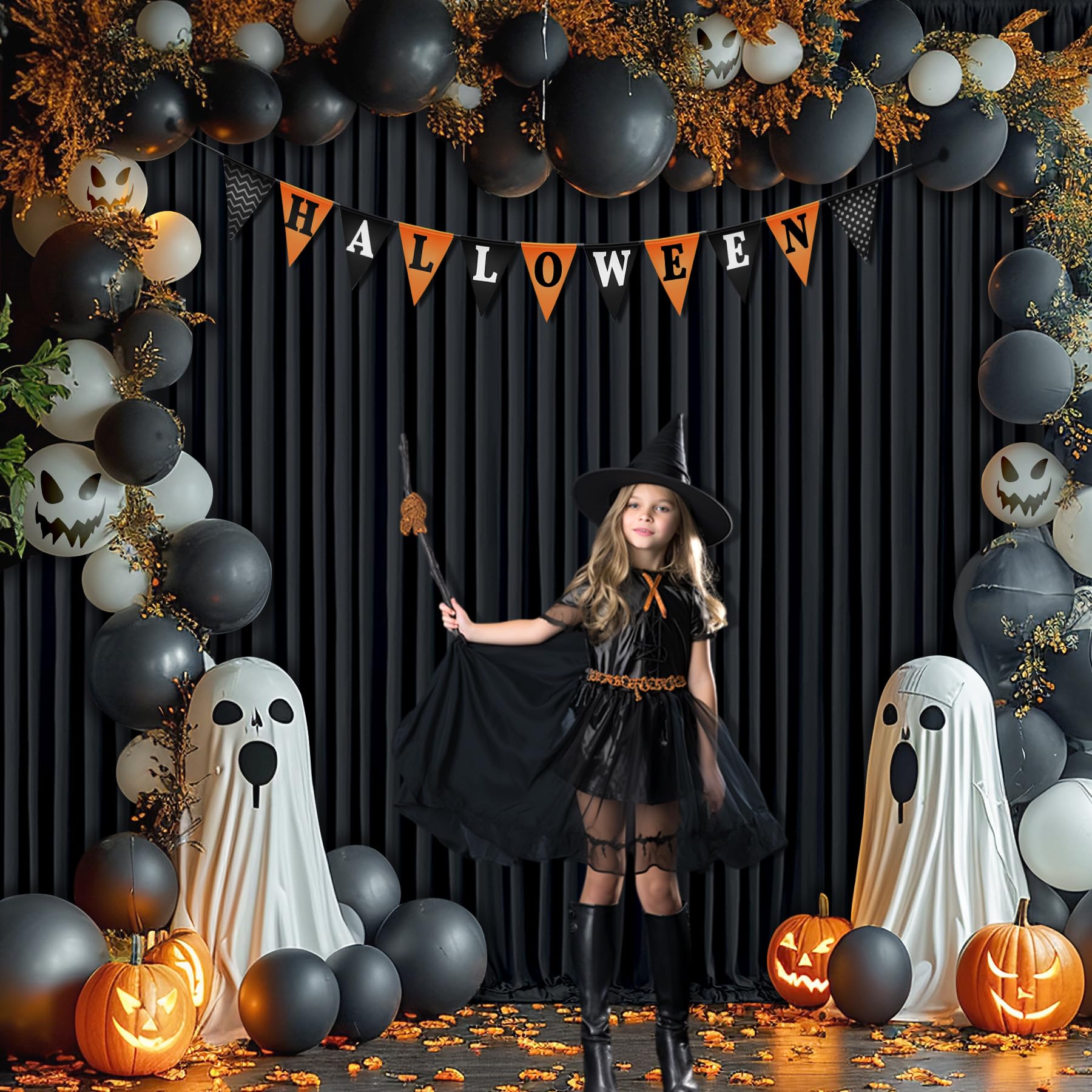 4 Panels Black Backdrop Curtain for Parties Wrinkle Free Black Photo Curtains Backdrop Drapes Fabric Decoration for Birthday Party Wedding 20ft(W) x 10ft(H)