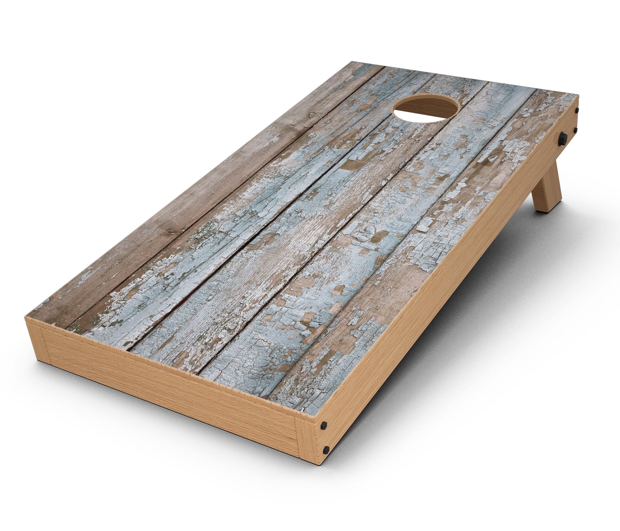 Design Skinz Wood Skin Set for Cornhole (Skin Only) - Wood Planks with Peeled Blue Paint