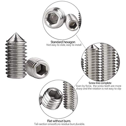 L-A 0.8mm Pitch M5x12mm 304 Stainless Steel Cone Point Hexagon Socket Grub Screws (100Pcs)
