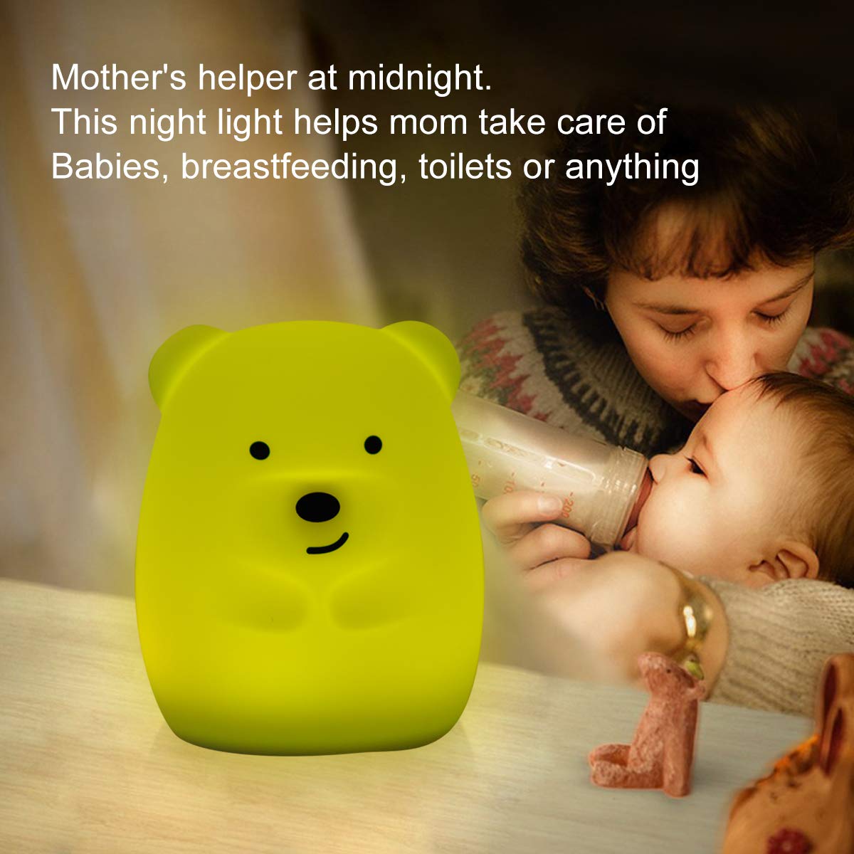 Yuede Kids Night Light for Bedroom, Silicone USB Rechargeable Night Lights, 9 Colors Change with Touch Sensor and Remote Control for Baby/Kids/Adult Gifts (Bear)