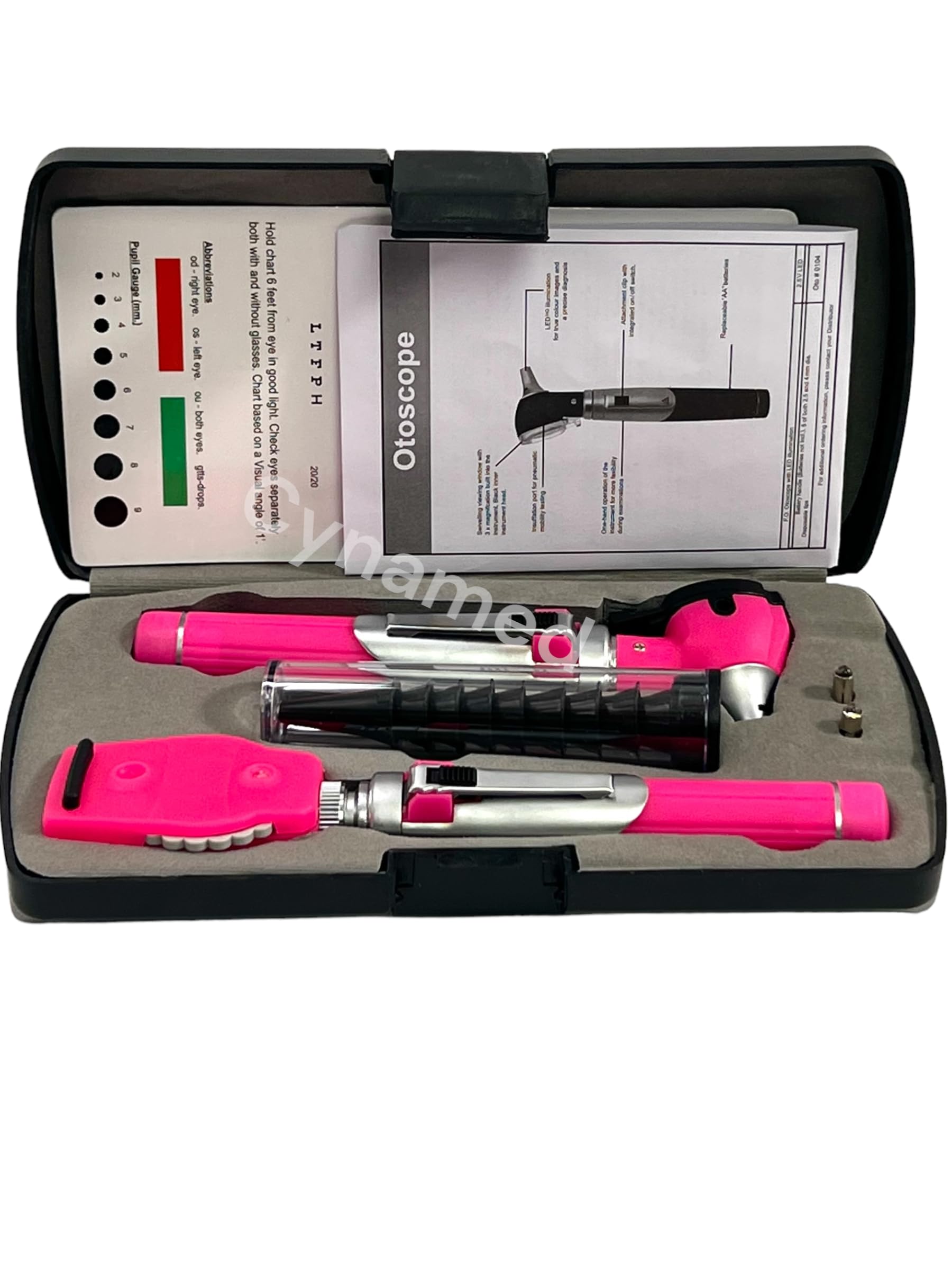 Premium Double Handle Otoscope Set -Otoscope/Great for School -Cynamed (PINK)