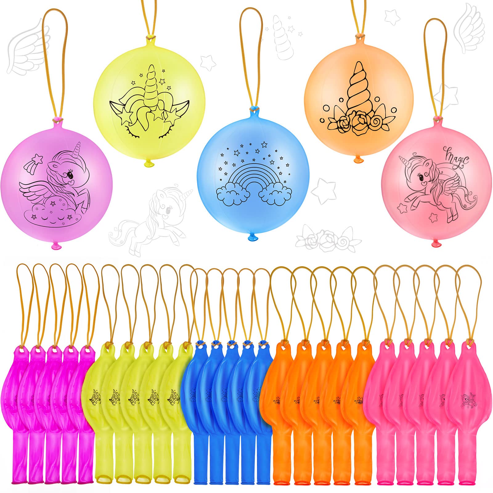 30 Pack Unicorn Party Favors Punch Balloons Large Punching Ball Latex Balloons with Rubber Band Handle for Kids Birthday Party Supplies