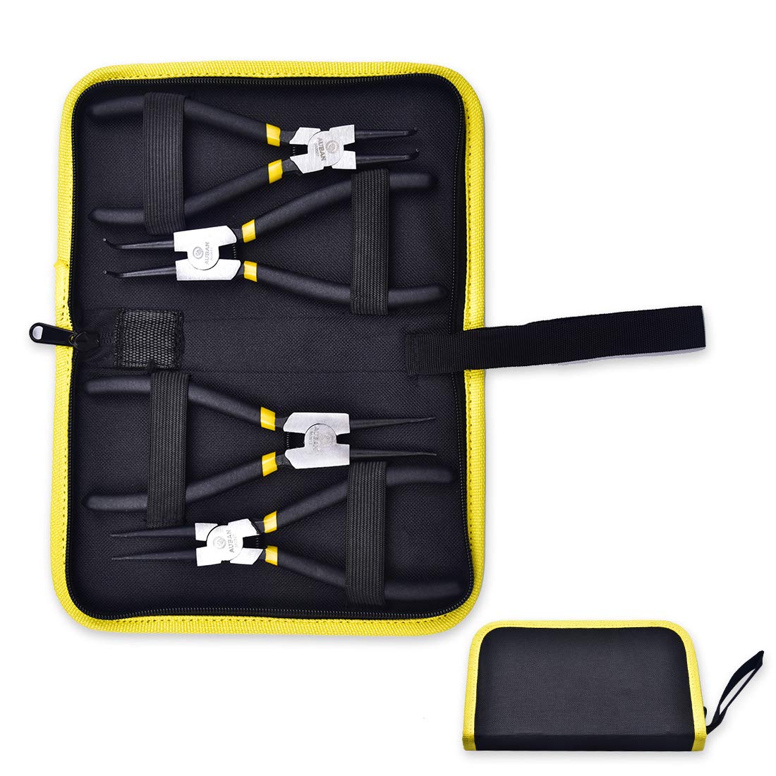 4 Piece 7-Inch Snap Ring Pliers Set, Internal/External Circlip Pliers Kit Straight/Bent Jaw Pliers Tips C-Clip Pliers with Storage Pouch
