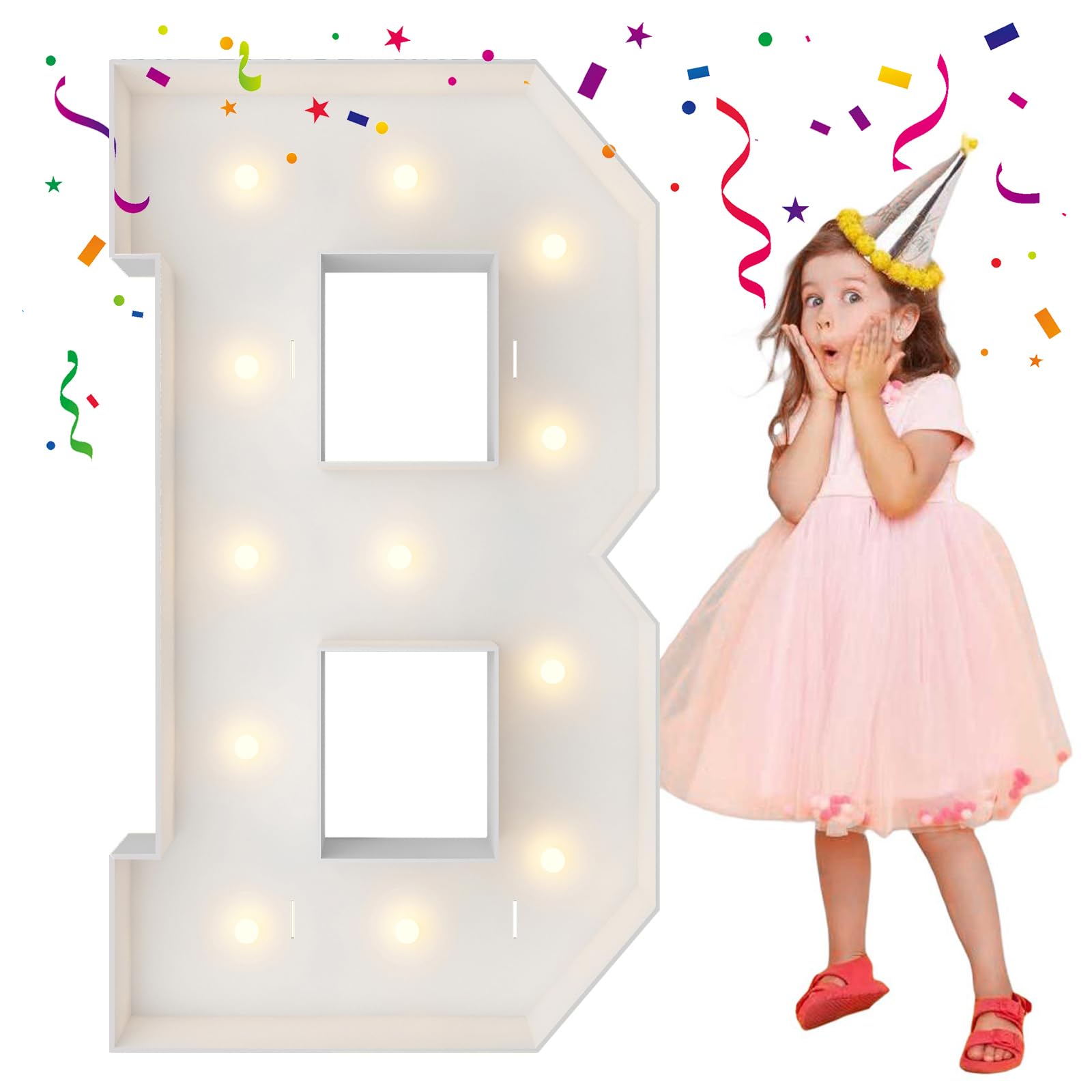 4FT Marquee Light Up Letters, Large Marquee Letters, Mosaic Balloon Frame Letters Big Letters for Engagement Wedding Decorations Birthday Party Backdrop Decor, Balloon Arch Kit Letter B