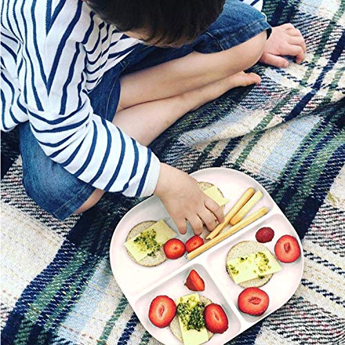 shopwithgreen Bamboo Kids Divided Plates Set, 3 Pack Reusable Toddler Compartment Plates, Baby Dishes tableware, BPA free, Dishwasher Safe, Healthy Dinner Plates
