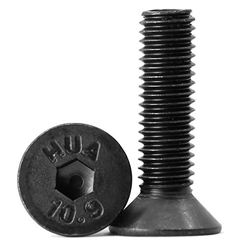 M6-1.0 x 30mm Flat Head Socket Cap Screws, 10.9 Grade Alloy Steel, Allen Socket Drive, Black Oxide Finish, Machine Thread, 50 PCS
