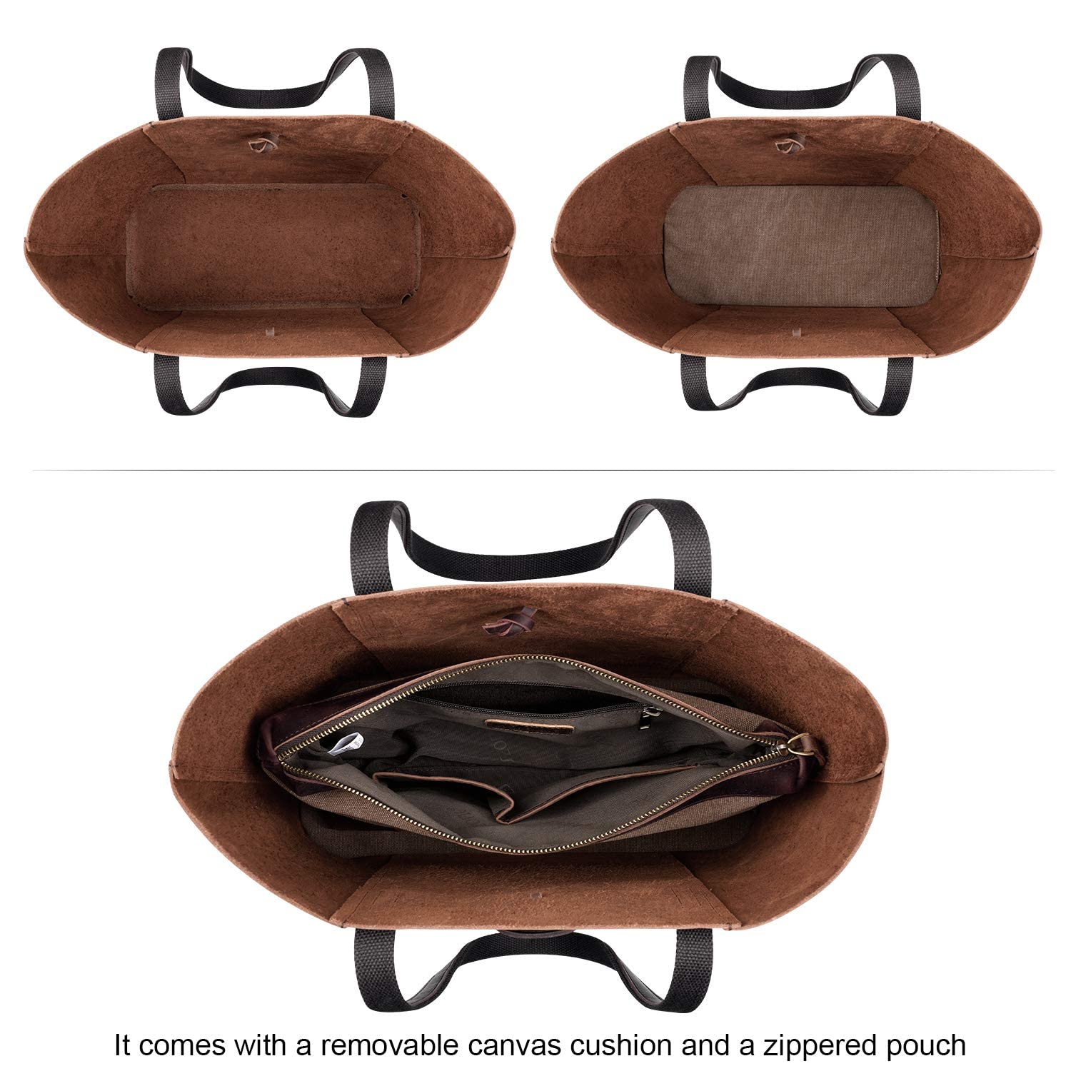 S-ZONE Vintage Genuine Leather Tote Bag for Women Large Shoulder Purse Handbag with Clutch Bag