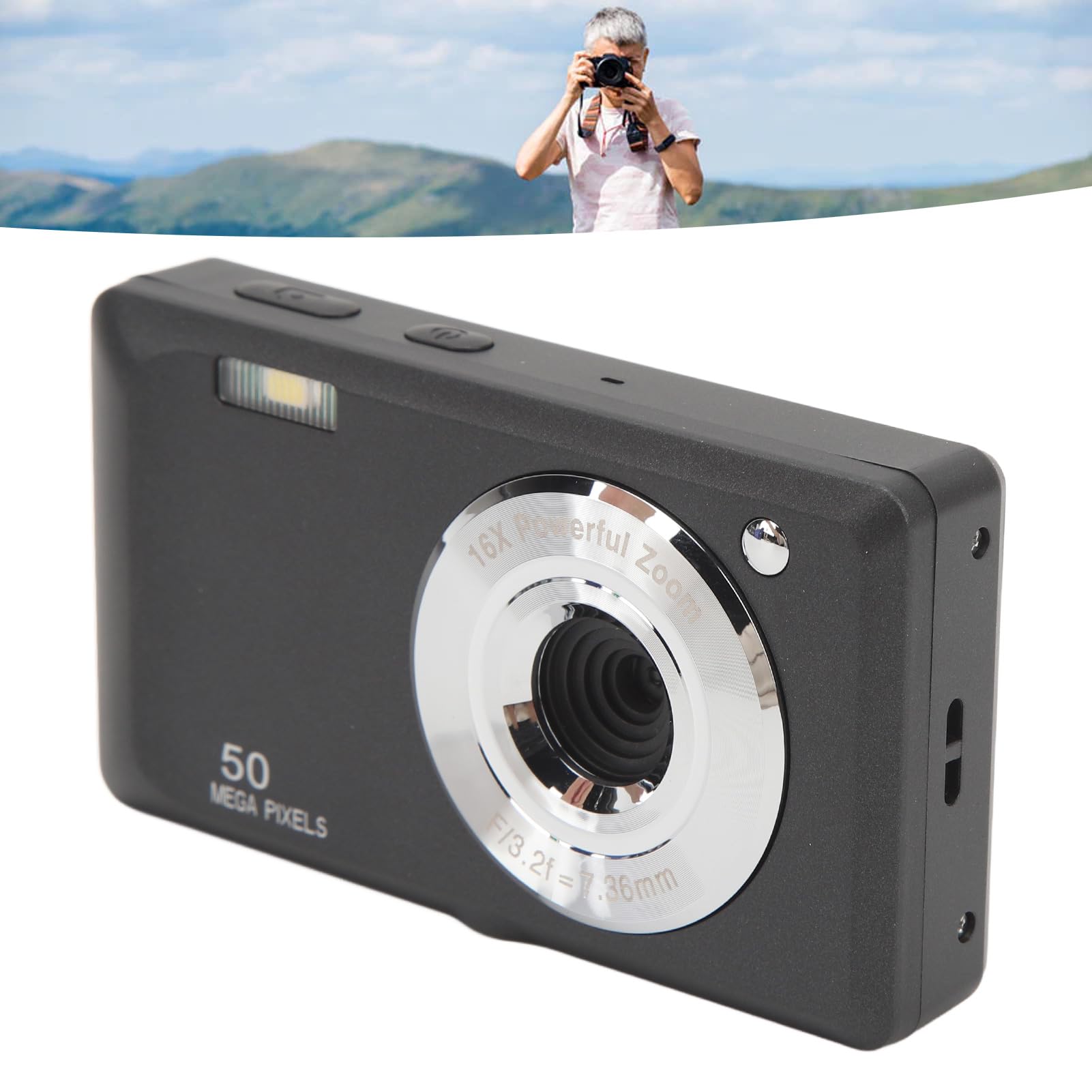 4K Digital Camera Auto Focus 2.7 Inch TFT Screen Small Camera for Teens Facial Recognition for Photography (Black)