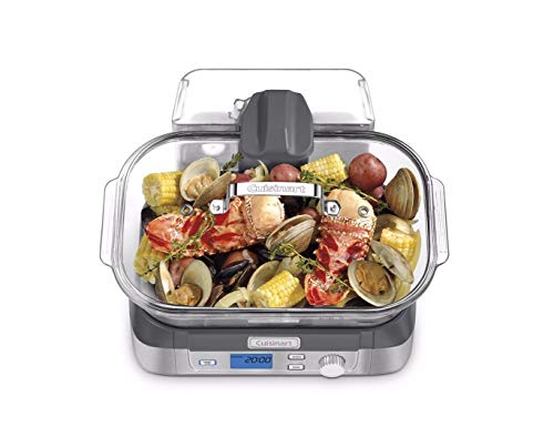 Cusinart STM-1000 CookFresh Digital Glass Steamer with Silicone Handle Tongs Set and Cookbook Bundle (3 Items)