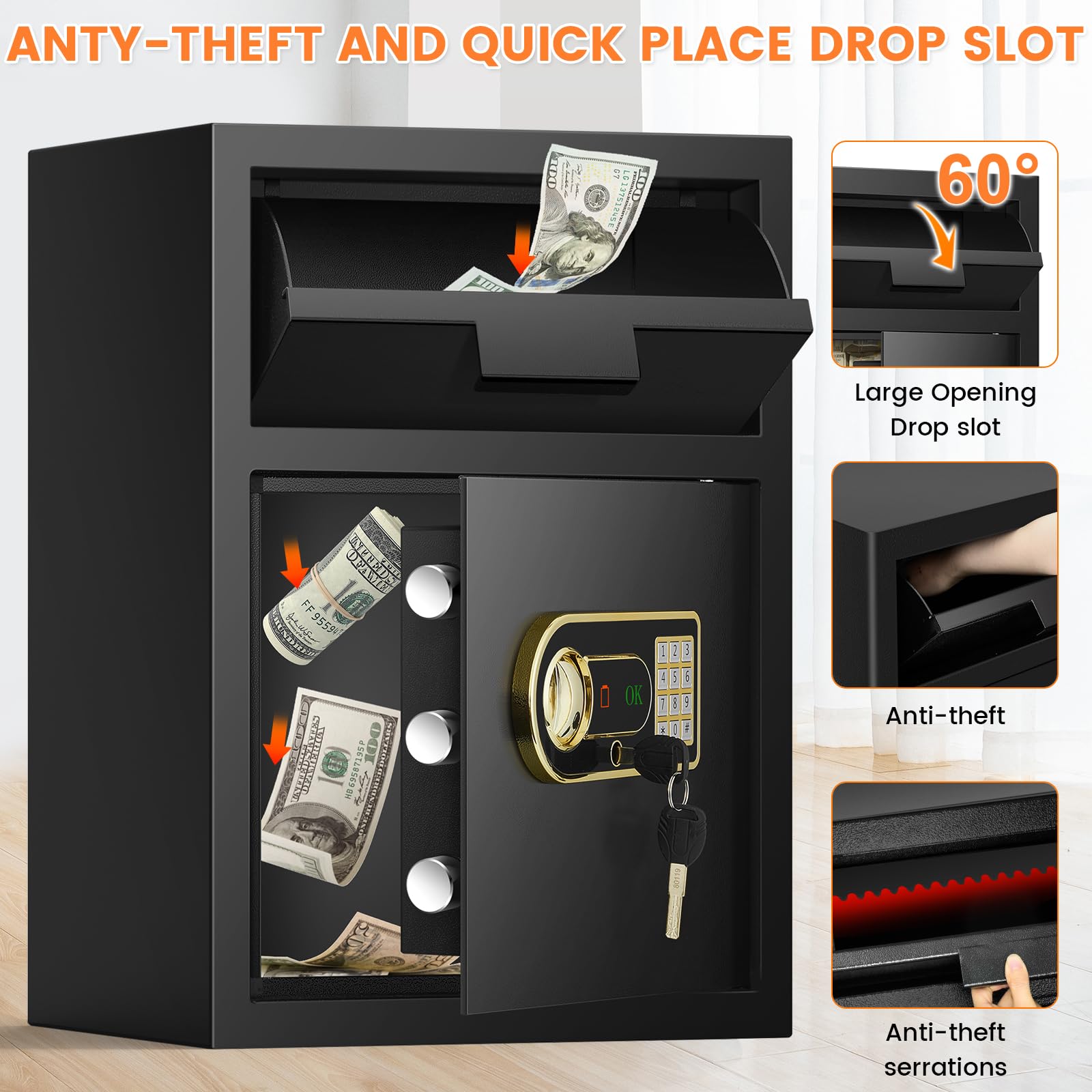 4.2 Cu ft Large Home Safe Fireproof Waterproof with [TWO DEPARTMENTS], [ANTI-THEFT] Fire Proof Safe Boxes for HOME USE with Hidden Cabinet, Personal Fireproof Safe for Home Office Document Valuable