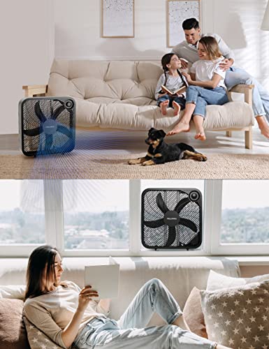 PELONIS 3-Speed Box Fan For Full-Force Circulation With Air Conditioner, Upgrade Floor Fan, Black