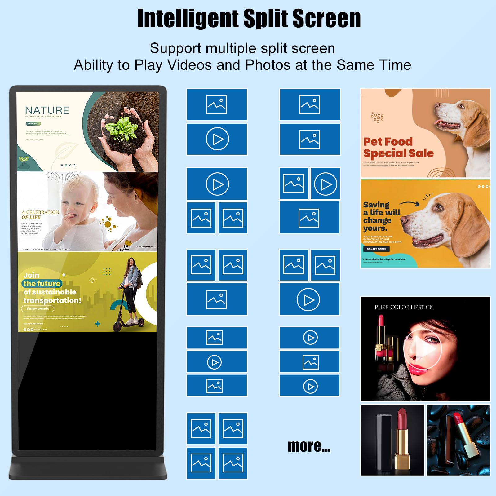 65 Inch Digital Signage Kiosk Non-touchscreen,8GB+128GB Android 11, Floor Standing Lcd Digital Signage, Commercial Interactive Advertising Display Screen, Digital Signage with Auto Media Player Black
