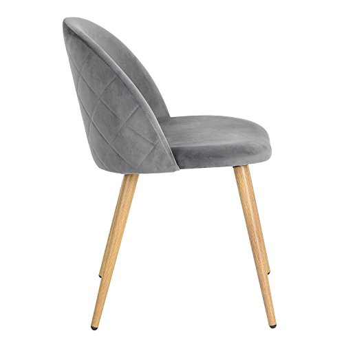 GreenForest Dining Chairs Set of 2, Modern Velvet Kitchen Room Chair Upholstered Accent Leisure Side Chairs with Metal Legs, Gray