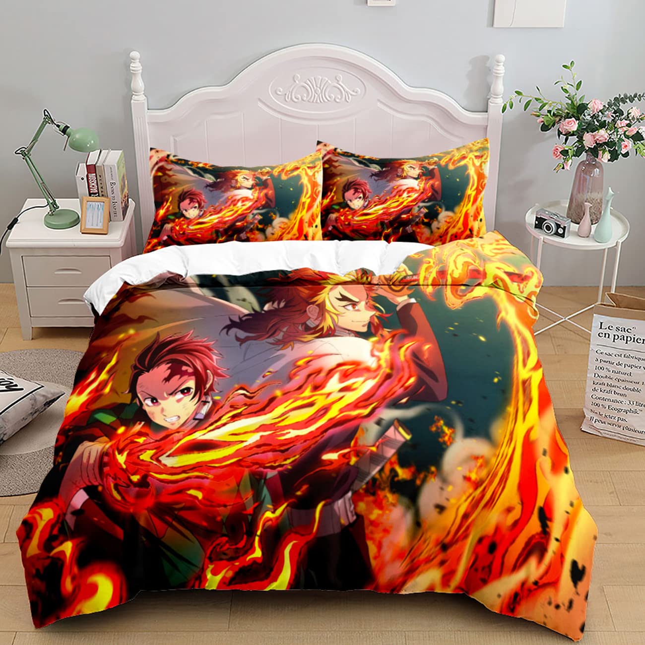 Klekyes 3PCS Anime Bedding Set,Anime Comforter Duvet Cover Set Twin Full Queen King Size Quilt Cover for Kids Teens Bedroom Decoration (Color 5, Full79 x90)