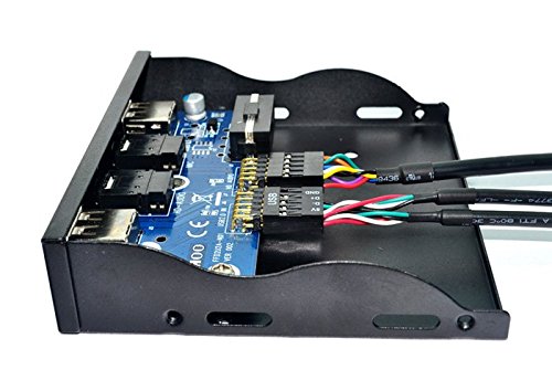 XT-XINTE 3.5" 9Pin to 2 USB 2.0 Hub Front Panel with HD Audio Mic Interface for PC Desktop 3.5Inch Floppy Disk Bay Expansion