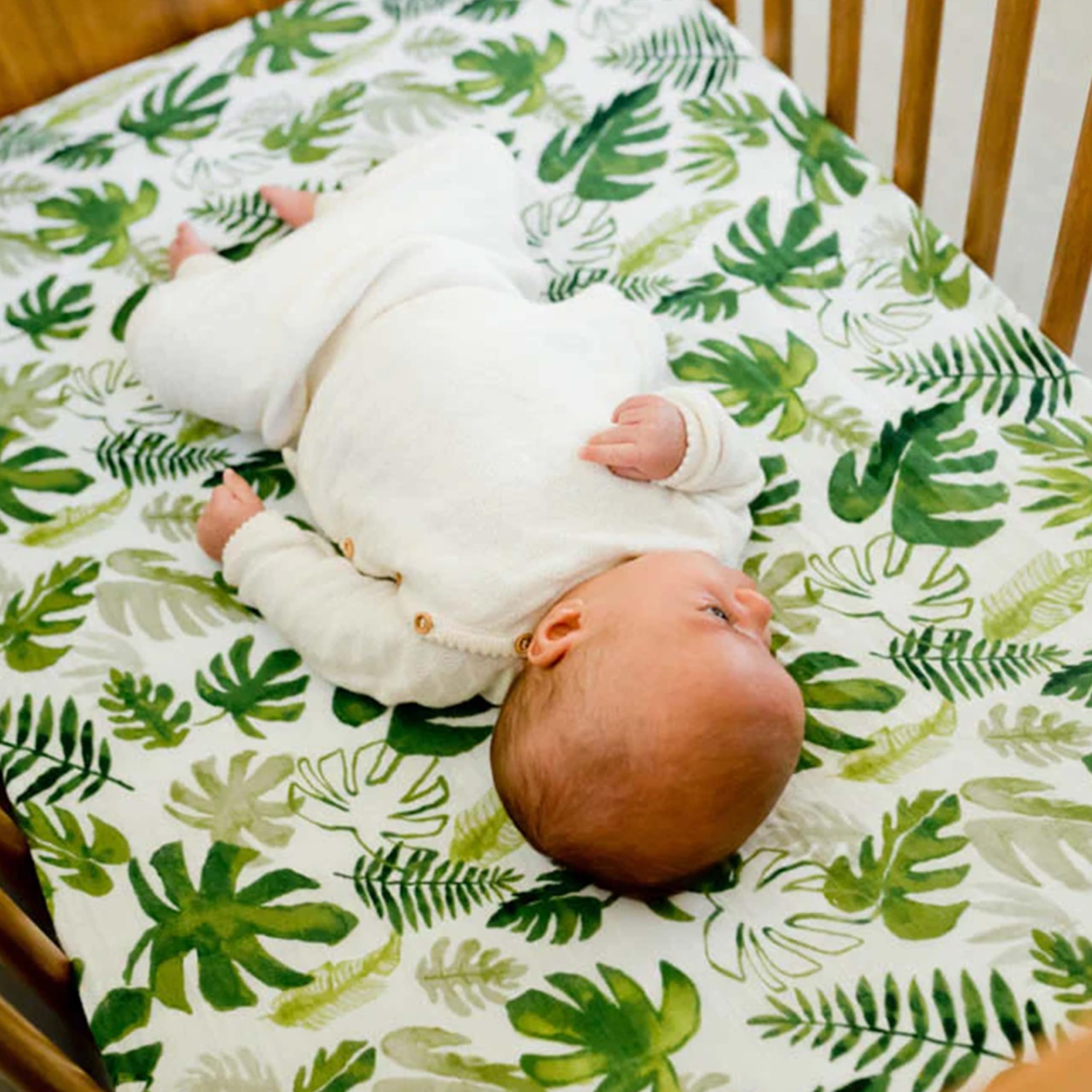 Little Unicorn Tropical Leaf Fitted Crib Sheet | 100% Cotton Muslin | Super Soft | Sized for Standard Baby Crib & Toddler Mattress | Machine Washable | 52” x 28” x 9”