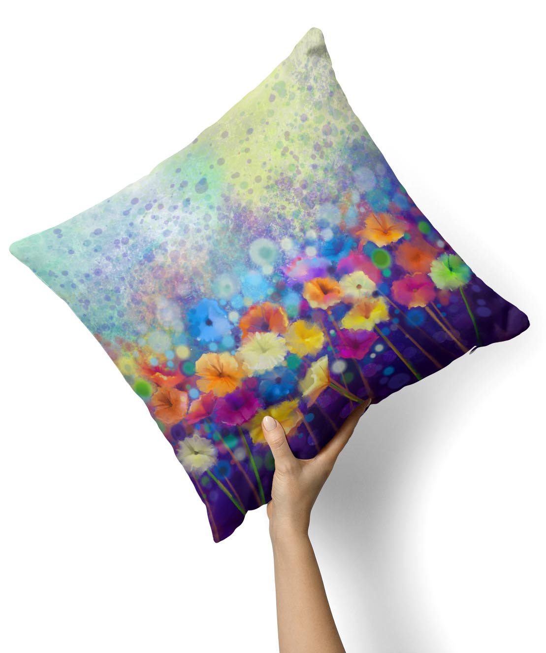 iiRov Summer Design Ink-Fuzed Decorative Throw Pillow - Abstract Flower Meadow v2