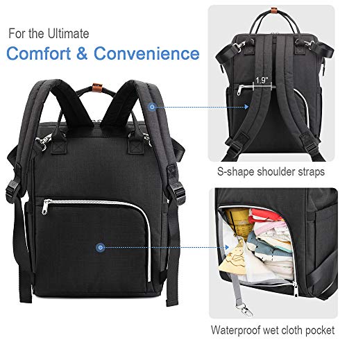 Lekebaby Diaper Bag Backpack, Large Capacity Diaper Backpack with Changing Pad for Mom and Baby, Arrow Print, Black