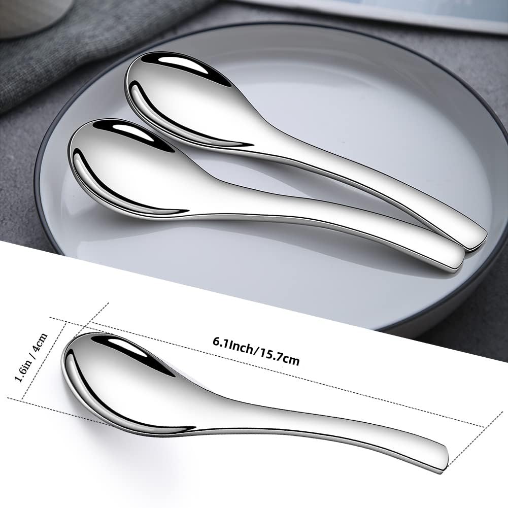 Soup Spoons,4 Pieces Stainless Steel Asian Soup Spoon 6.3 Inch Heavy-Weight Short Handle Ramen Spoons,Thickened Spoons Silverware for Christmas, Thanksgiving Day, Housewarming.