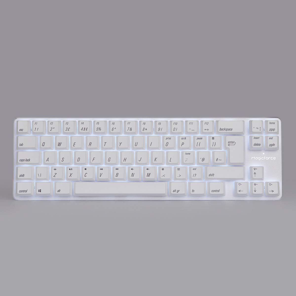 Qisan Mechanical Gaming Keyboard PBT Keycaps Gateron Blue Switch Mini 69 Keys(60%) Wired Keyboard with White Backlit UK QWERTY Layout Gaming Keyboard for Gaming Office