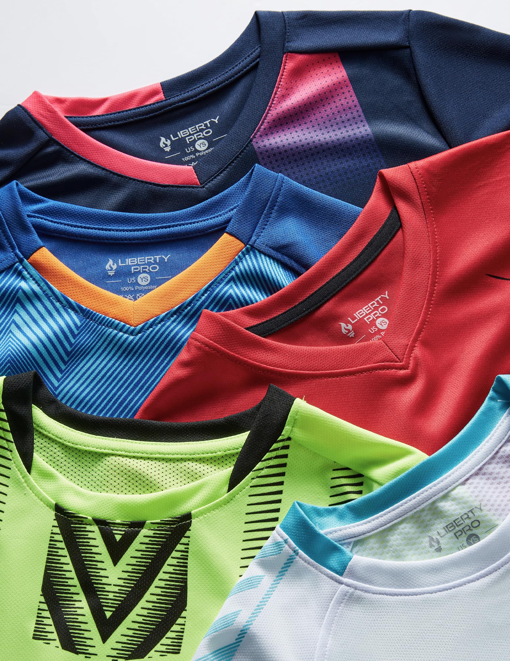 5 Pack Boys Athletic Shirts, Youth Activewear Dry Fit Tshirts for Kids, Short Sleeve Tees, Bulk Athletic Performance Clothing (Set 4, Large)